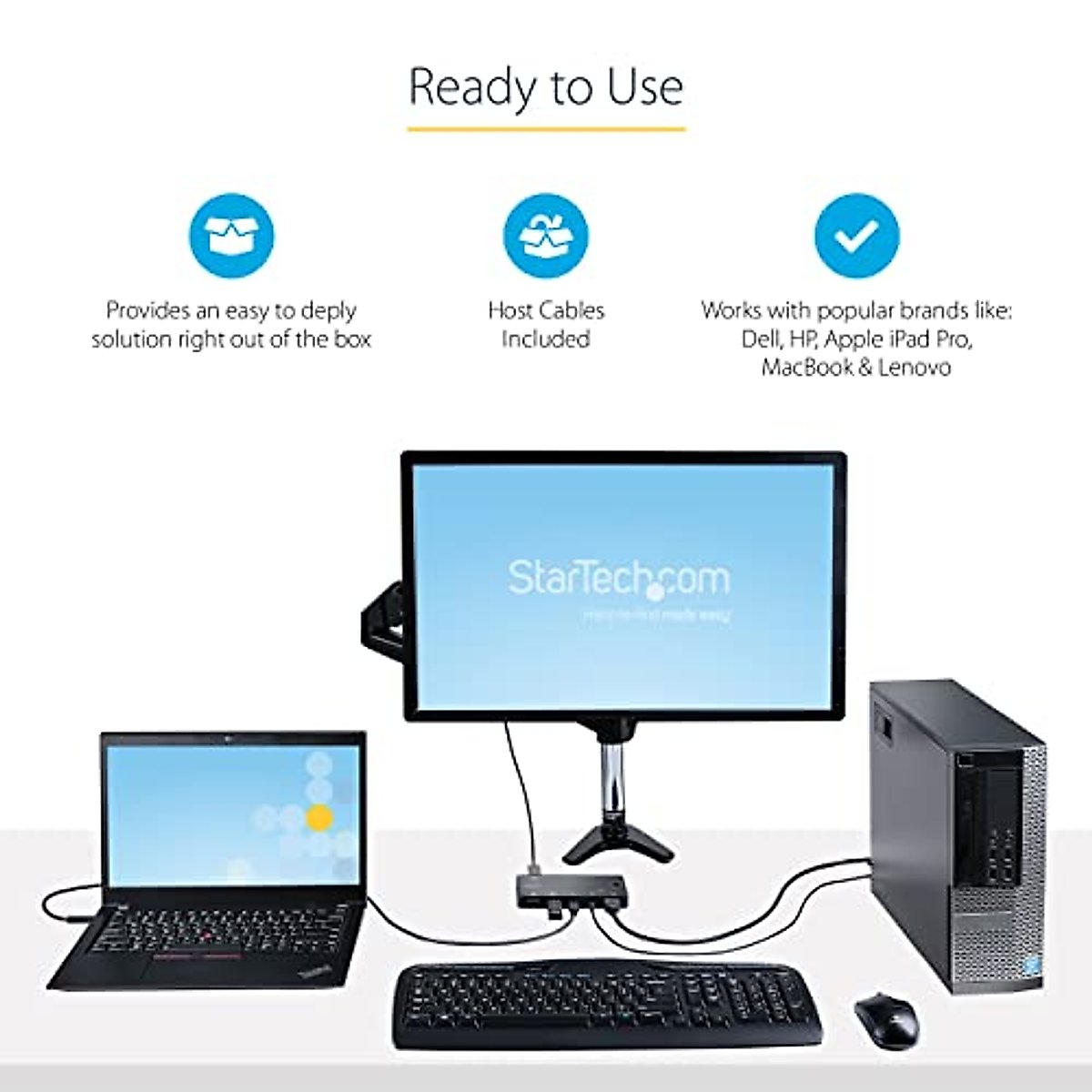 StarTech.com 2 Port Hybrid USB-A + HDMI & USB-C KVM Switch - Single 4K 60Hz HDMI 2.0 Monitor - Compact Desktop and/or Laptop HDMI KVM Switch - USB Bus Powered - Thunderbolt 3 Compatible, TAA