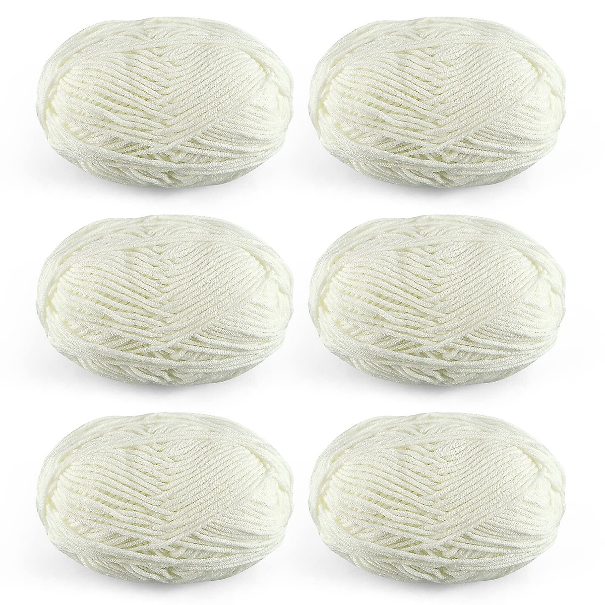 6 Pack Yarn for Crocheting and Knitting, Knitted Crochet Yarns Polyester Thread Round Rope Yarns for DIY Handbag Purse Basket Crochet Bag Fabric Yarn (Milk White)