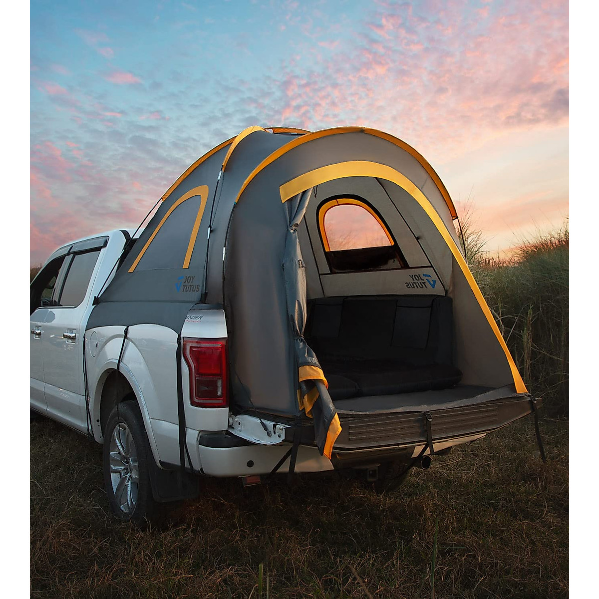 JoyTutus Pickup Truck Tent 2.0, Waterproof PU2000mm Double Layer for 2 Person, Portable Truck Bed Tent with Rainfly, 5.5'-6' Camping Preferred - Orange