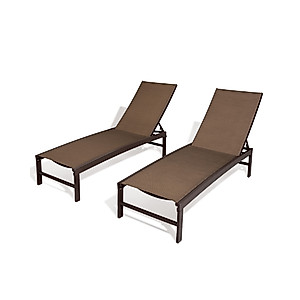 VredHom Patio Aluminum Chaise Lounge Chair, Set of 2 Outdoor Recliner Lounge Chair Sun Loungers, All Weather Chaise with 5 Adjustable Backrest and Lay Flat Positions for Garden, Balcony, Pool