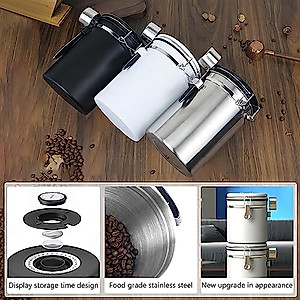 Fourmor Stainless Steel Coffee Grounds and Beans Container Canister with Date-Tracker - CO2-Release Valve and Measuring Scoop 22OZ for Grounds Coffee, Beans, Tea, Flour, Cereal, Sugar