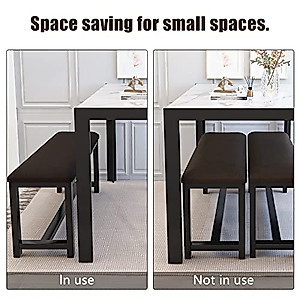 DKLGG Dining Room Table Set for 4, Faux Marble Kitchen Table with 2 PU Leather Upholstered Dining Benches, Upgrade Dinner Table Set for 4-6, Kitchen & Dining Room Tables for Small Space Apartment