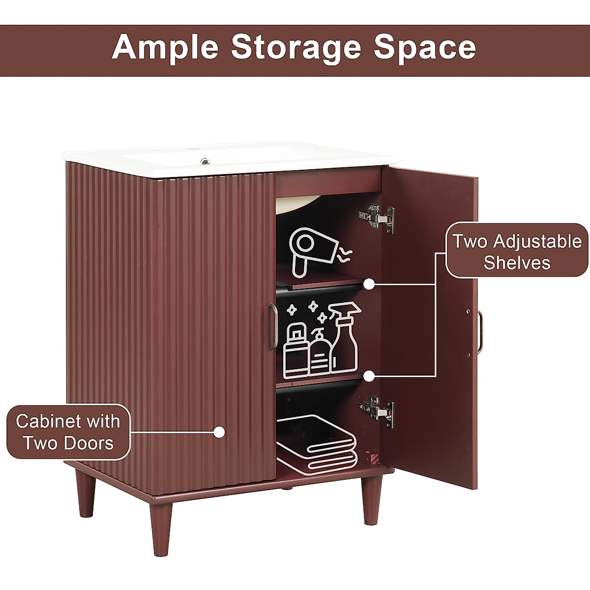 Bellemave Bathroom Vanity with Sink 24 Inch Bathroom Sink Cabinet with 2 Doors, Rosy