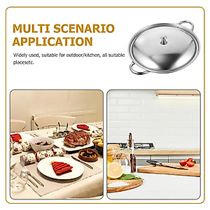 HOLIDYOYO Stir Frying Pan Skillet with Lid Stainless Steel Wok Cooking Pan Japanese Shabu Hot Pot Induction Pan Double Handles Portable Cookware for Home Kitchen Restaurant 10in