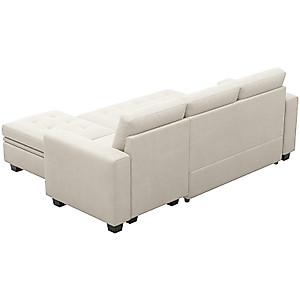 Belffin Secitonal Sleeper Sofa with Pull Out Couch Bed Modular Sectional Sofa with Storage Couch Velvet L Shaped Couch Sleeper Sofa Bed Beige