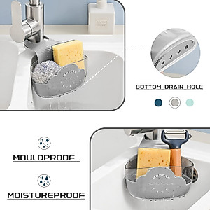 Sponge Holder Sink Caddy for Kitchen Organization with 30 pcs Disposable Mesh Sink Strainer Bags, Hanging Kitchen Adjustable Strap Faucet Caddy (2 Pack) (Grey, 2)