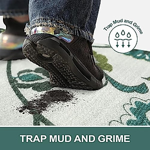 KIMODE Floral Door Mat 24''x36'', Washable Non-Slip Entryway Rugs Indoor,Front Indoor Doormat,Low-Pile Distressed Plant Print Throw Rug for Entrance/Kitchen/Hallway/High Traffic Areas