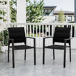 knocetx Patio Dining Chairs Set of 2, Aluminum Outdoor Patio Furniture Set, Padded Textilene Fabric Outdoor Dining Chairs Stackable Chairs for Balcony, Porch, Garden, Poolside(2PCS)