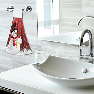 Christmas Winter Snowman Kitchen Hanging Towel Red Snowflakes Hand Fingertip Bath Tie Towels Set of 2 Pcs Tea Bar Dish Cloths 14 x 18 in Dry Towel Soft Absorbent Thin Durable for Laundry Room Decor