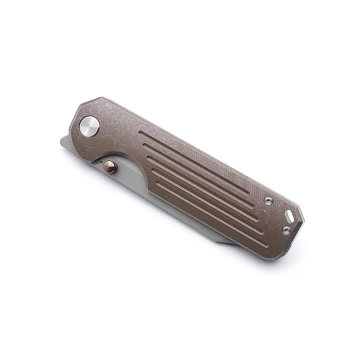 A AMEIGHT · KNIVES Gladiator II Front Flipper Folding Knife 3.5" S90V Blade Stonewashed Bronze Anodized Titanium Handle Pocket Knife AM8-002BNII