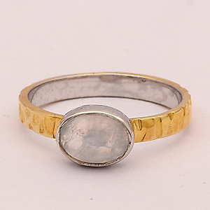 Shine Jewel 1.60 Ctw Oval Cut Bezal Set Rainbow Moonstone 925 Sterling Silver Hammered Two Tone Engagement Ring (6)