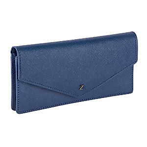 Zinda Genuine Leathers Women’s Wallet Flap Over Long Purse RFID Protection (Blue)