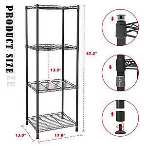 ZHAZHADI 4 Tier Fixed Layer Spacing Storage Shelf Metal Storage Rack Wire Shelving Unit Storage Shelves Metal 528Lbs Capacity 17" L x 13" W x 47" H for Pantry Closet Kitchen Laundry Black