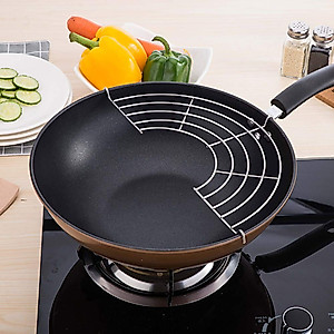 2PCS Stainless Steel Wok Shelf, Kitchen Wok Fry Pan Pot Stainless Steel Shelf Food Cooling Rack Semi circle Fried Food Strainers Cooling Racks Shelves for Kitchen(L)