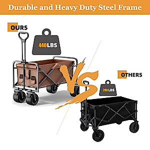 Collapsible Foldable Wagon with 440lbs Weight Capacity, Heavy Duty Folding Utility Garden Cart with Big All-Terrain Beach Wheels with Aluminum Table Plate