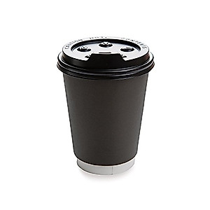 500-CT Disposable Black 12-oz Hot Beverage Cups with Double Wall Design: No Need for Sleeves - Perfect for Cafes - Eco Friendly Recyclable Paper - Insulated - Wholesale Takeout Coffee Cup