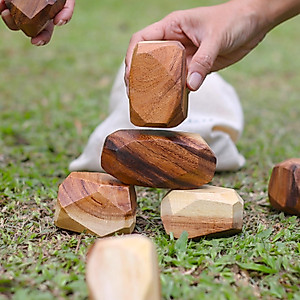 12 Pcs. Wooden Balancing Blocks: Handmade Meditative Educational Game Sensory STEM Toy Stacking Game Wood Balance Rocks Set (Tum ISHI) Montessori with Cotton Bag