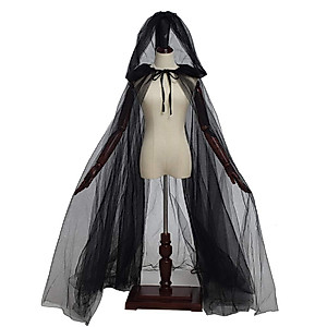 Ghost Costume Haunted Hooded Cape Costume Black Capes for Women Bride Hooded Cape Cloak 59.06 IN (Black)