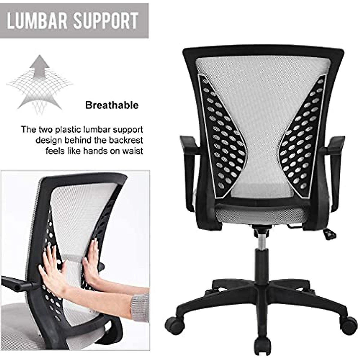 Ergonomic Adjustable Office Chair Desk Chair Mesh Computer Chair Swivel Mesh Chair Mid Back with Lumbar Support&Armrests,Executive Task Chair Rolling Swivel Chair for Work Gaming Home(Grey)