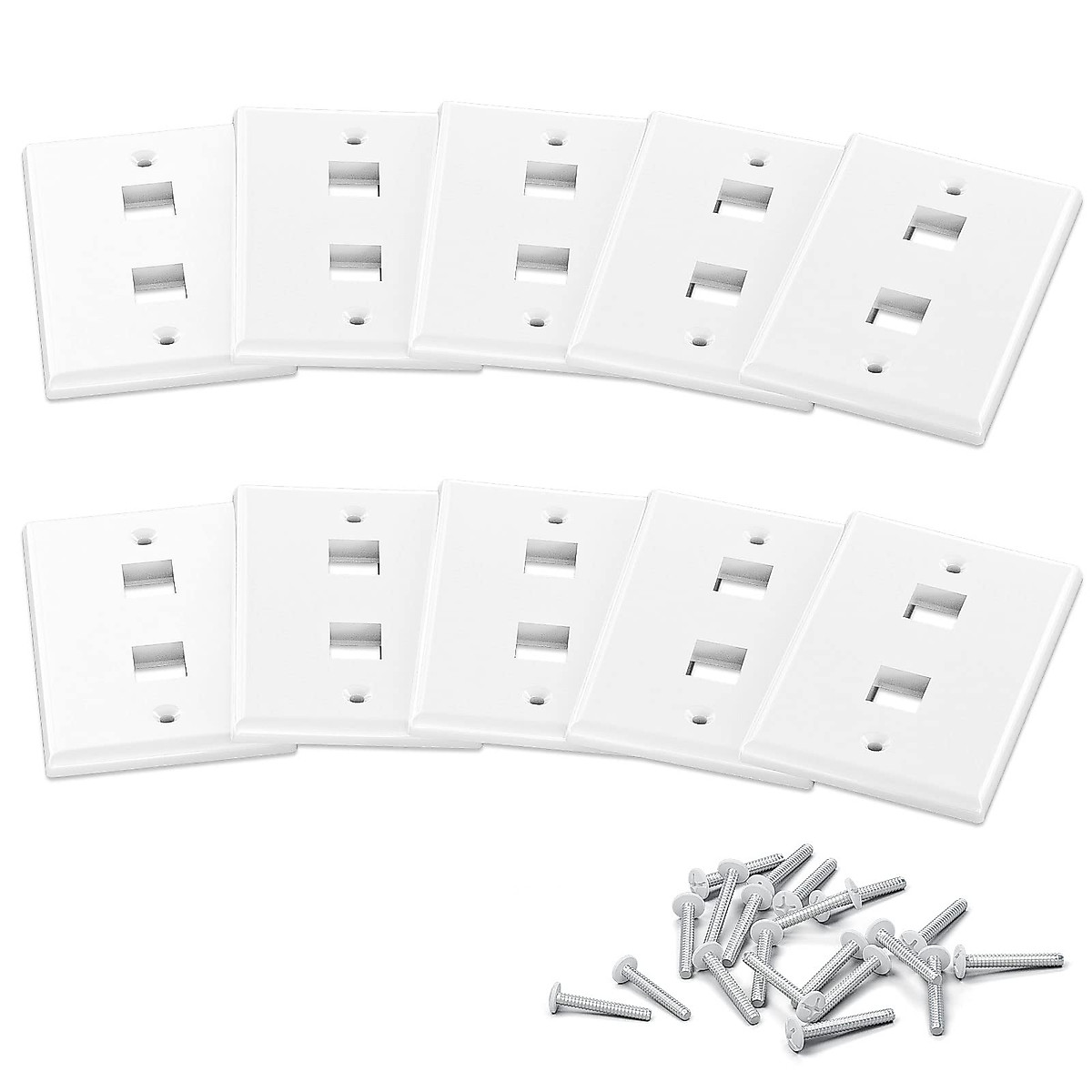 Iwillink 2-Port Keystone Wall Plate 10-Pack, Low Profile Ethernet Wall Plates for Keystone Jack, White