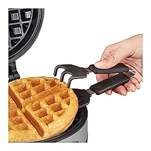 Cuisinart WAF-F40 Double Flip Belgian Waffle Maker with Grab and Lift Silicone Tongs (Black) Bundle (2 Items)