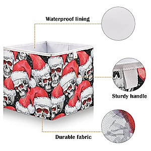 Christmas Basket Large Foldable Christma Storage Basket with Handles Christmas Skull Storage Cube Box Collapsible Toy Organizer Bin Decorative Xmas 11" x 11" x 11"