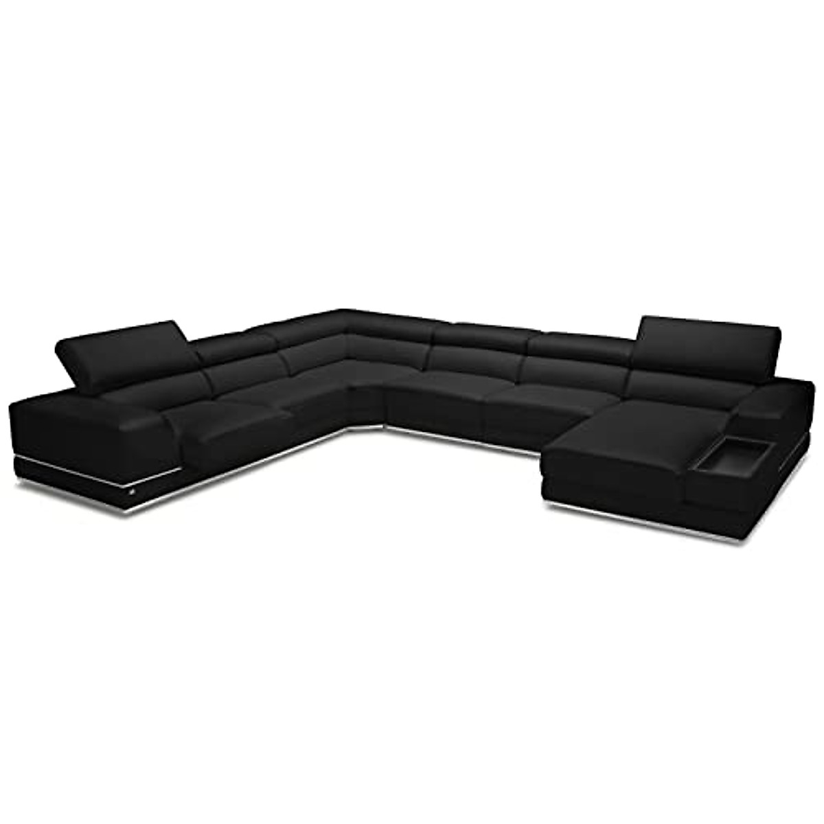 Zuri Furniture Wynn Black Leather Sectional Sofa with Adjustable Headrests - Right Chaise