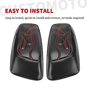 Customoto Flame Pattern Saddlebag Lid Covers Compatible with 2014-2023 Harley Touring Road King Street Glide Road Glide Electra Glide, Red