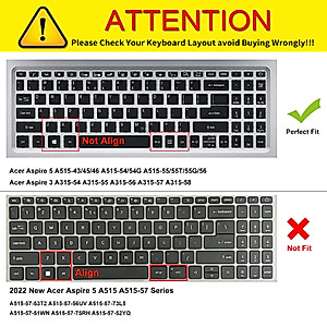 CaseBuy Ultra Thin Keyboard Cover Skin for Acer Aspire 5 Slim Laptop 15.6" A515-45 A515-56 A515-46 A515-43 A515-54 A515-54G A515-55 A515-55T/55G, Acer Aspire 3 A315-54/55/56/57/58 Keyboard Cover, TPU