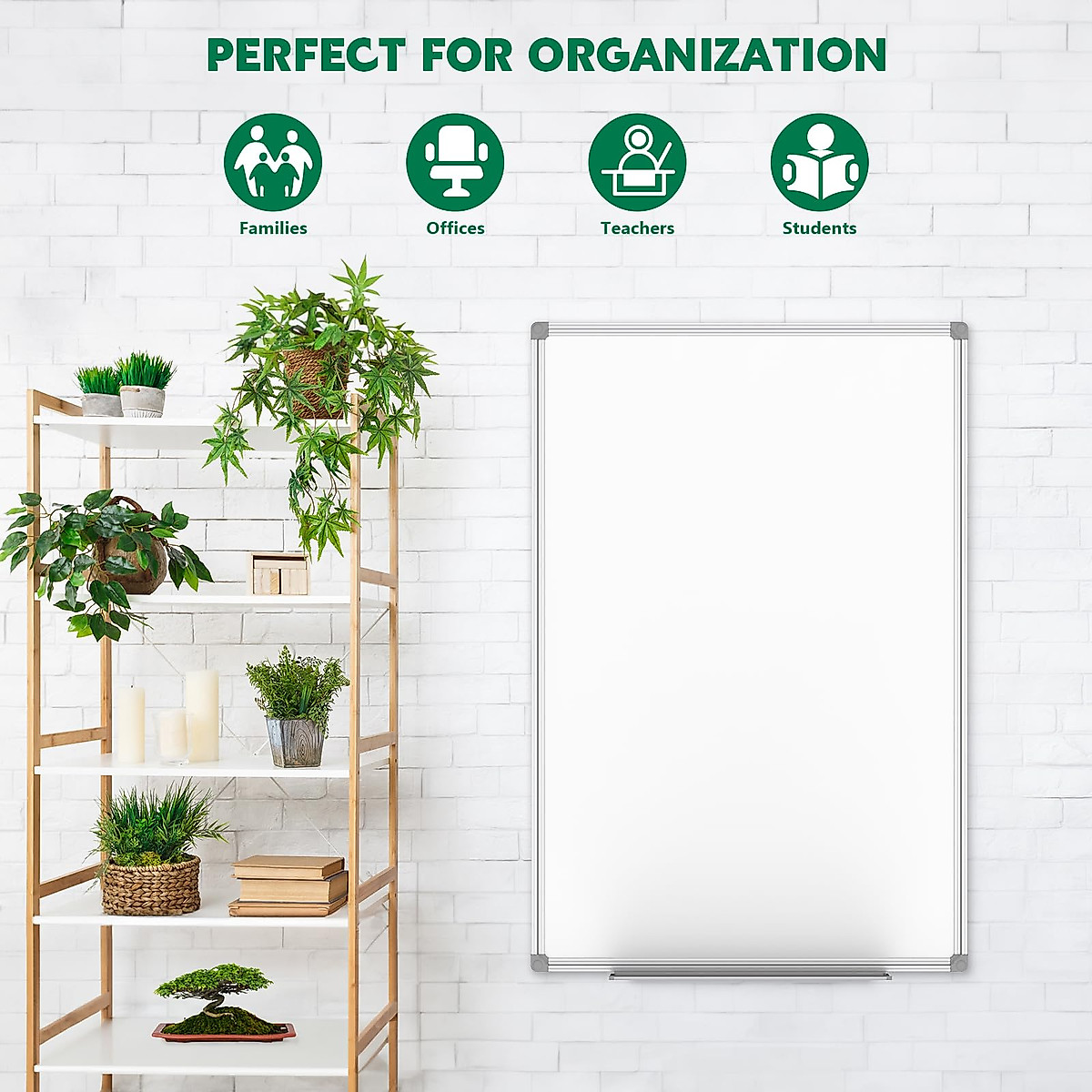 Lockways White Board Dry Erase Board 48 x 36 Inch, Magnetic Whiteboard 4 x 3, Silver Aluminium Frame, Set Including 1 Detachable Aluminum Marker Tray, 3 Dry Erase Markers, 8 Magnets