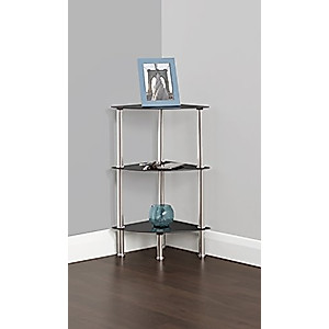 AVF S53-A Corner 3 Tier Shelving Unit in Black Glass & Chrome