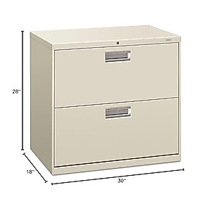HON 600-Series Standard Lateral File with Lock, 2 Drawers, 28"H x 30"W x 19 1/4"D, Light Gray