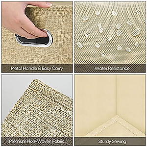 BALEINE Premium Foldable Cube Storage Bins, Collapsible Linen Fabric Cube Organizer with Aluminum Handles, 10.5" x 10.5" x11" Heavy Duty Cube Baskets, Beige 4 Pack