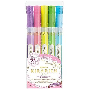 ZEBRA Glitter Highlighter, Kirarich, 5 Color Set (4901681512102)