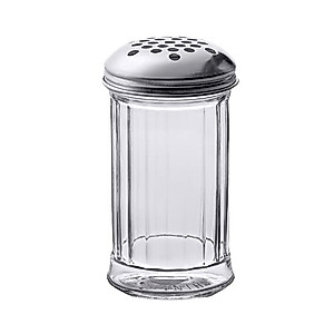 12 Oz. Cheese Shaker/Red Pepper Shaker with 1/4" Large Holes Stainless Steel Lid, Clear Glass suger/spice dispenser Lids, By Geex Depot US (Glass, 12 Oz)