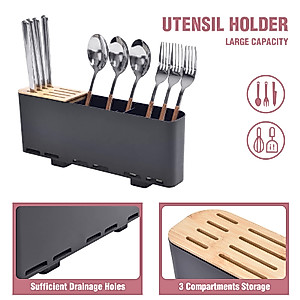 TOOLF Expandable Dish Drying Rack, Large Capacity Dish Drainer with Drainboard, Dish Rack for Kitchen, Anti-Rust Plate Rack with Glass Holder and Utensil Holder.