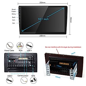 Hikity 10.1 Inch Android Car Stereo Touch Screen Double Din Car Radio WiFi Bluetooth GPS Navigation FM Radio Support Mirror Link for Android/iOS Phone, with 12 Led Lights HD Rear View Camera