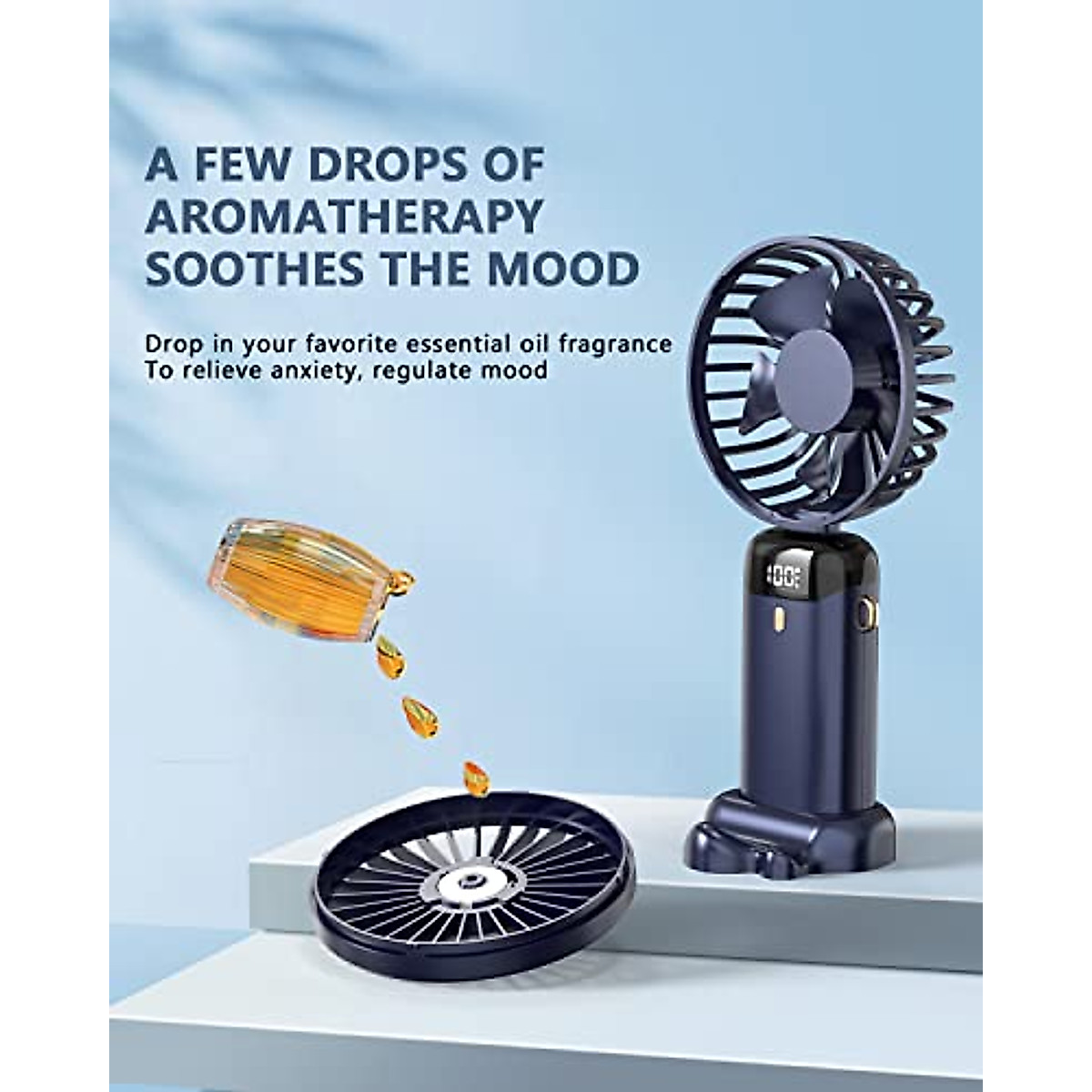 JANREAY Mini Handheld Fan, USB Desk Fan, Small Personal Portable Table Fan 5 Speed with USB Rechargeable Battery Operated Cooling Folding Electric Fan for Travel Office Room Household (Blue)…