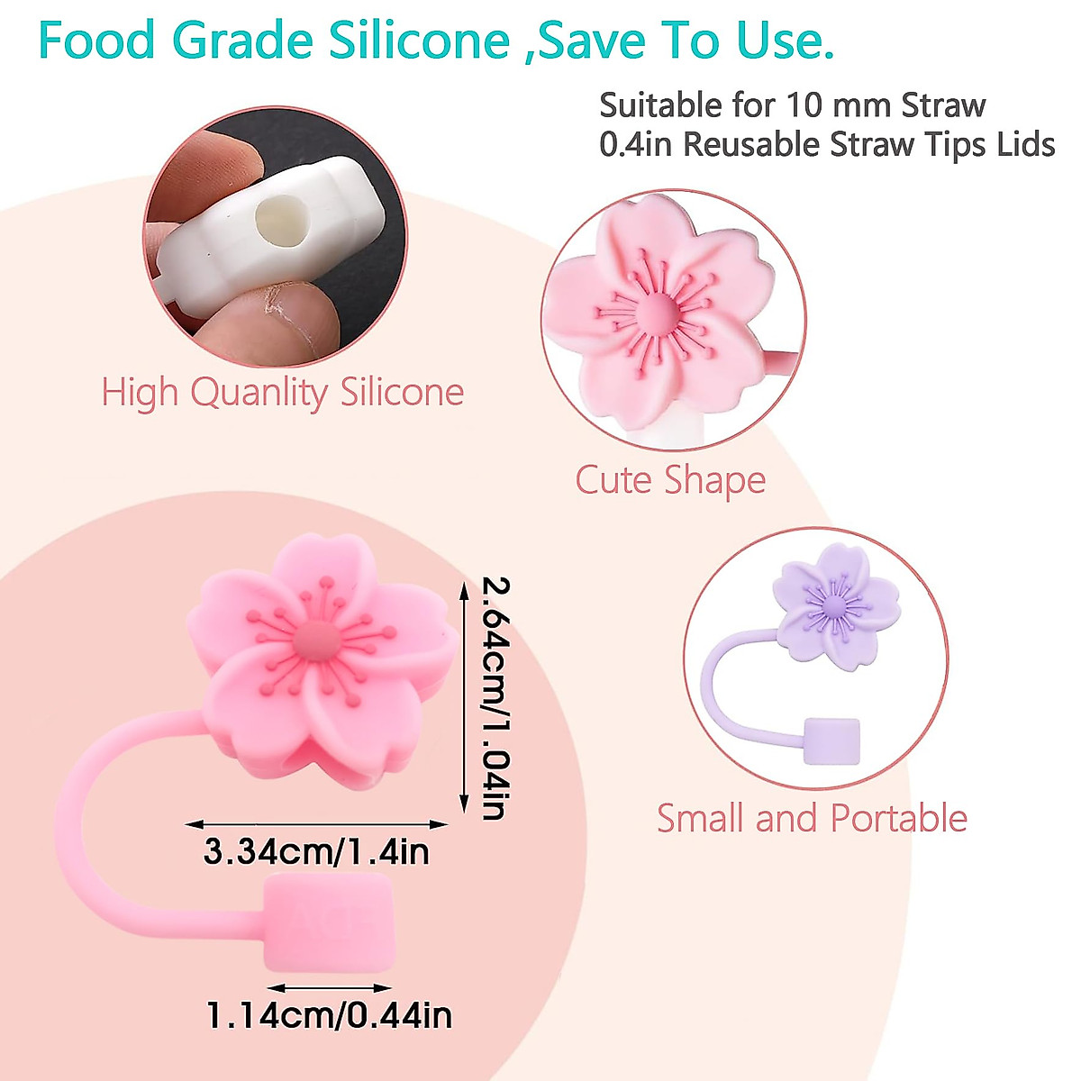 BTYHAOS Silicone Straw Cover Cap for Stanley Cup, Straw Topper Compatible with 10mm 30&40 Oz Stanley Tumbler, Dust-Proof Reusable Straw Tips Lids (Purple Flower 3pc)