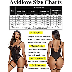 Avidlove One Piece Bodysuit for Women with Garter Belt Strappy Lingerie with Skull Print Teddy Sleepwear(Black, Small)