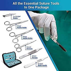Alcedo Suture Practice Kit for Medical Students | Complete Kit (32 Pieces) Include Durable Large Suturing Pad with Pre-cut Wounds, Tools Kit, and Suture Threads | Perfect for Practice, Demonstration