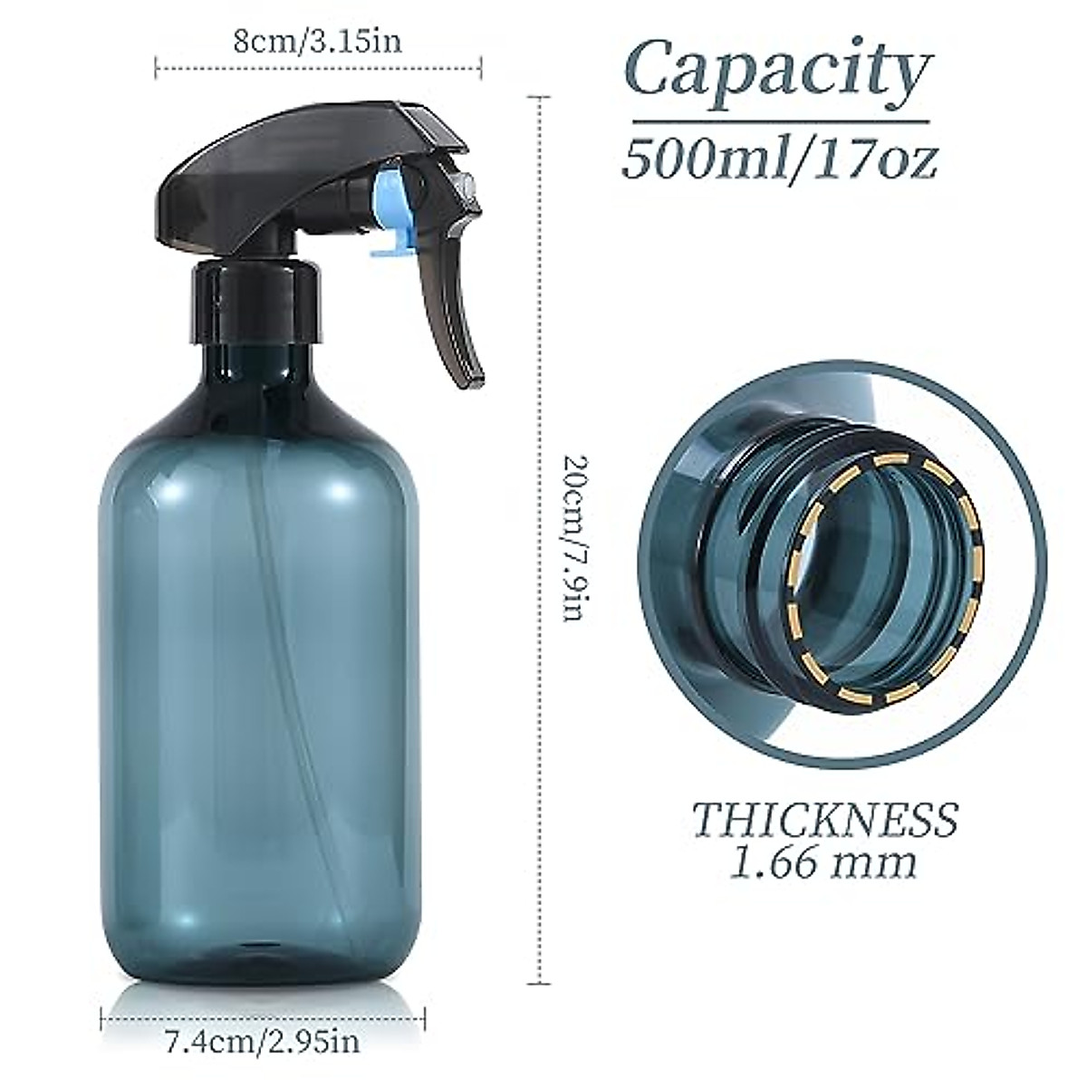 Yebeauty Plant Mister Spray Bottle, 2Pcs 17oz 500ml Fine Mist Plant Atomizer Watering Sprayer Bottle for Gardening Cleaning Solution with Top Pump Trigger Water, Clear Blue