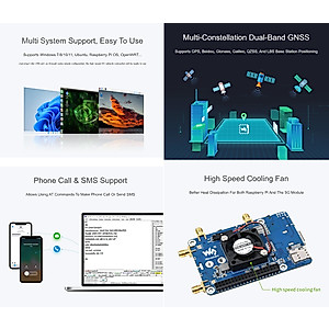 waveshare SIM8202G-M2 5G HAT (B) for Raspberry Pi Snapdragon X55 Quad Antennas 5G NSA Multi Band 5G/4G/3G Compatible Applicable for Regions with 5G Sub-6G Signal Coverage