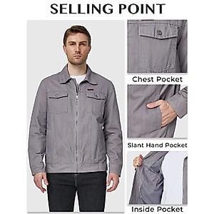 WenVen Men's Casual Canvas Cotton Military Utility Jacket (Light Grey,2XL)