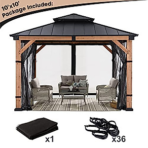 ABCCANOPY Gazebo Netting Replacement 10x10 - Universal Mosquito Netting for Gazebo and Pergolas Outdoor Mesh Netting Screen 4-Panel Sidewall Curtain with Double-Side Zippers (Black)