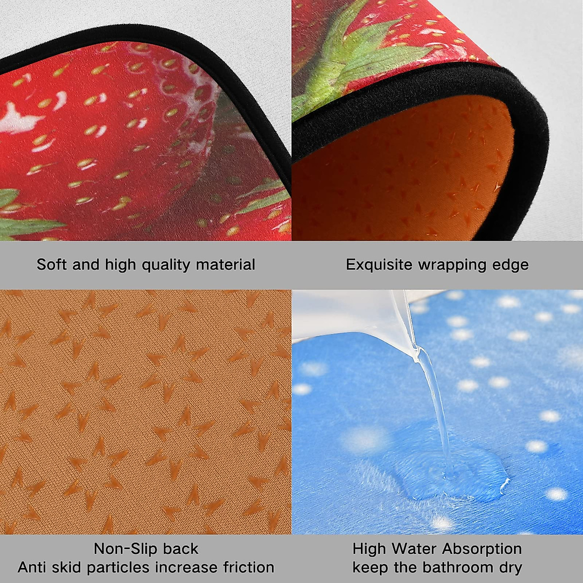 ALAZA Strawberry Fruit Red Non Slip Kitchen Floor Mat Set of 2 Piece Kitchen Rug 47 x 20 inches + 28 x 20 inches for Entryway Hallway Bathroom Living Room Bedroom