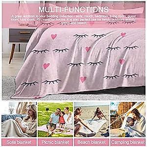Ivarunner Eyelash Blanket Pink Heart and Girls Lash Throw Blanket, Sublimation Blanket Pink Lashes for Lash Bed Couch Sofa Home Decor, Best Friend Blankets for Girls or Women Birthday Gifts 60"x 50"