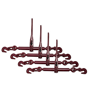 Mytee Products (4 Pack) 5/16"-3/8" Heavy Duty Ratchet Lever Load Binder w/Grab Hooks 5,400 Lbs Working Load Limit - Red | Tie Down Hauling Chain Binders for Flatbed Truck Trailer