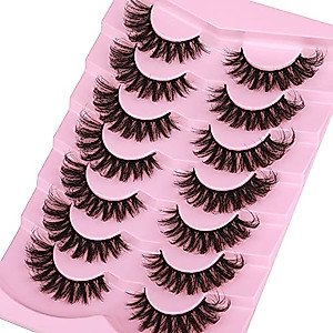 JIMIRE Mink Lashes Fluffy Cat Eye Lashes Wispy 6D Volume False Eyelashes that Look Like Extensions Thick Soft Curly Fake Lashes 7 Pairs Pack