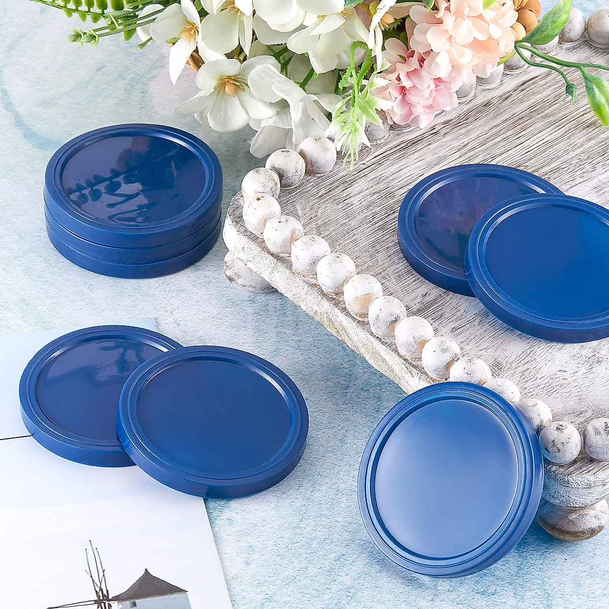 48 Pcs Yogurt Jar Lids Plastic Yogurt Container Lids Compatible with Oui Yogurt Jar Sealed Replacement Covers for Yogurt Jars Reusable Jar Lids Compatible with Oui Yogurt for Glass Container Jar, Blue